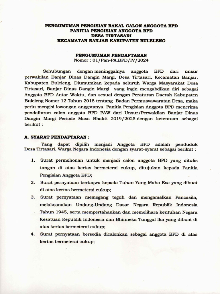 PEMILIHAN BPD ANTAR WAKTU | PDF