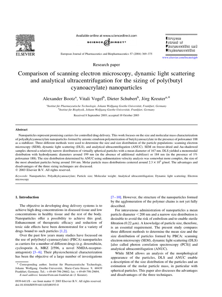 comparision of nanoparticles size by DLS, SEM and analytical centrifuge | PDF | Nanoparticle