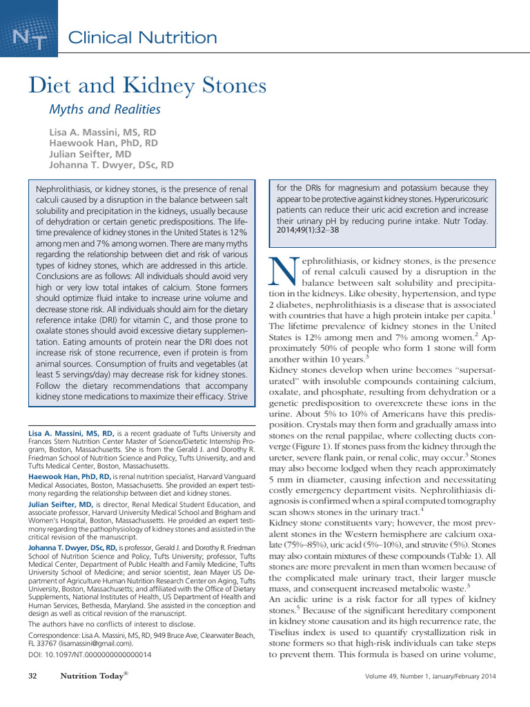 Diet and Kidney Stones: Clinical Nutrition | PDF | Vitamin C | Magnesium