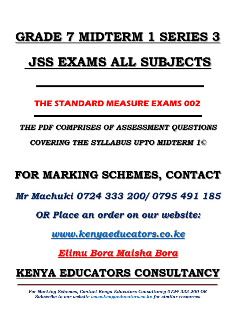 Grade 7 Jss Midterm 1 s3 Exams | PDF | Educational Assessment | International System Of Units