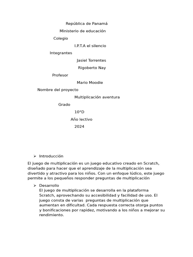 Proyecto de Scratch | PDF Proyecto de Scratch | PDF