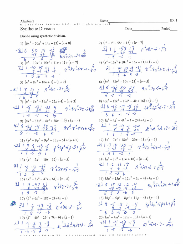 Synthetic Division HW Key | PDF