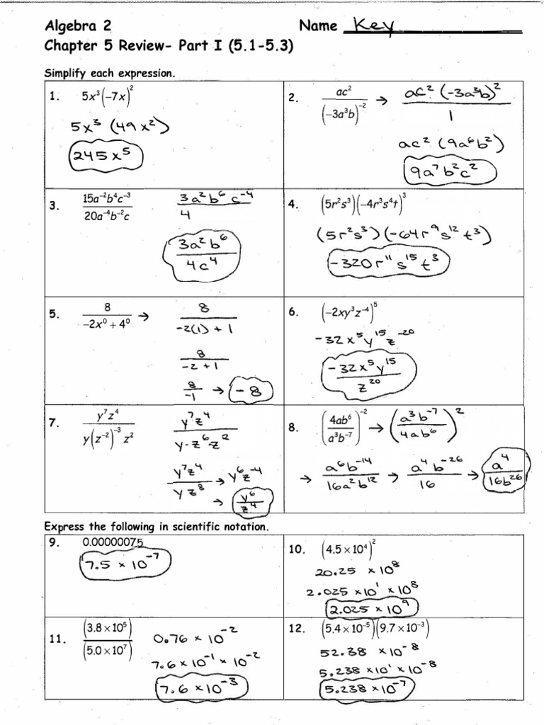 A2 Chapter 5 Review 5-1 To 5-3 Key | PDF | Mathematics