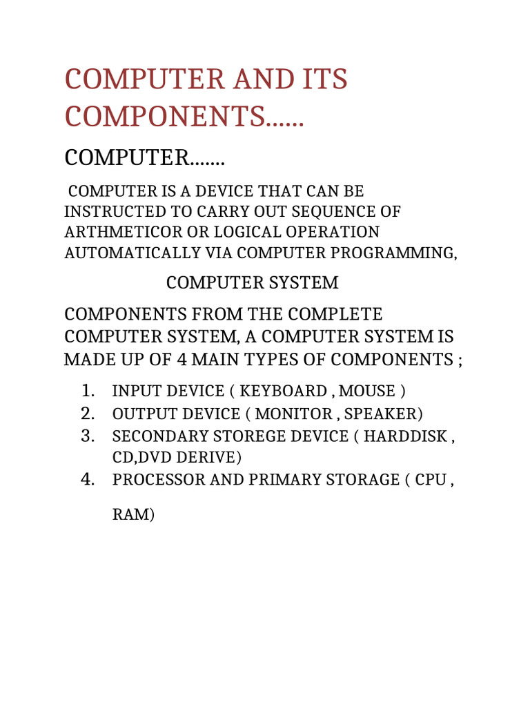 Computer and Its Components by Shikha and Sangeeta | PDF
