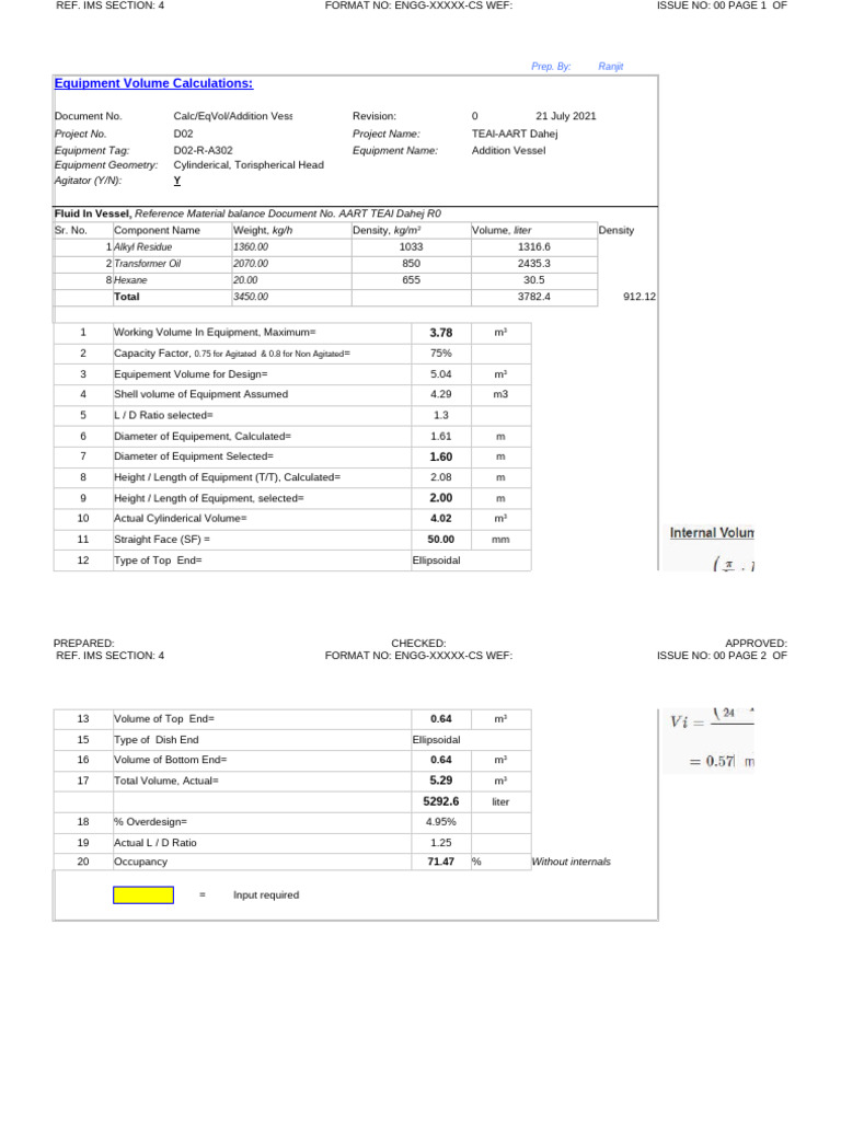 Calculation of Addition Vessel-5 KL | PDF | Density