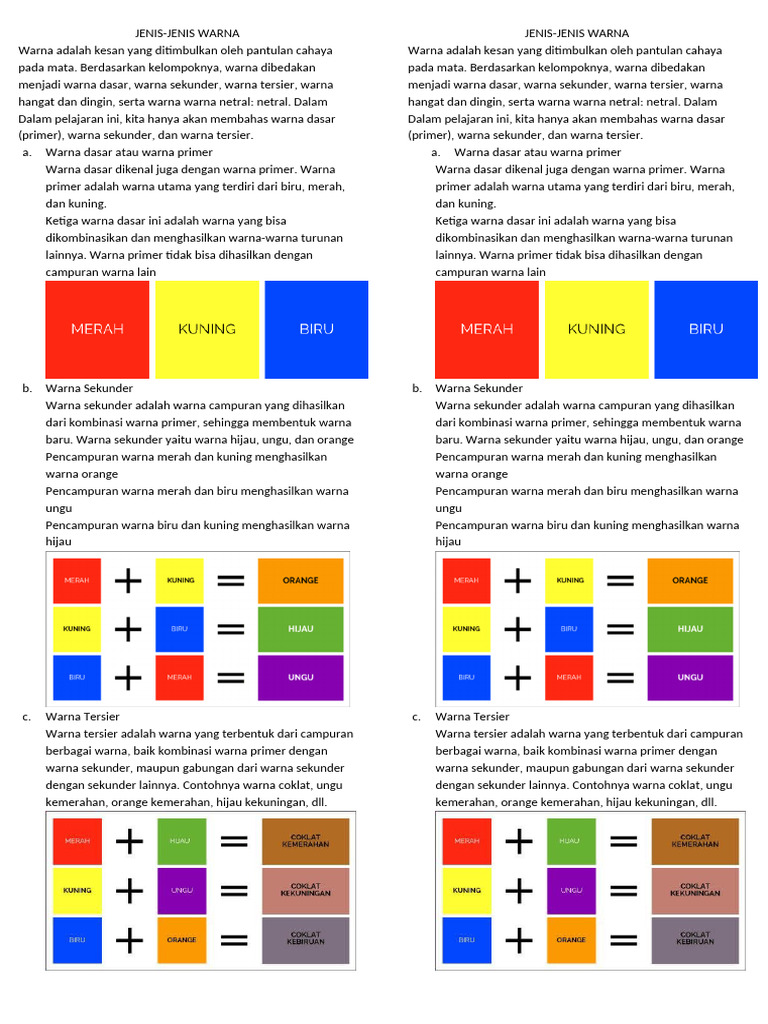 Jenis-Jenis Warna: Primer, Sekunder, Tersier | PDF