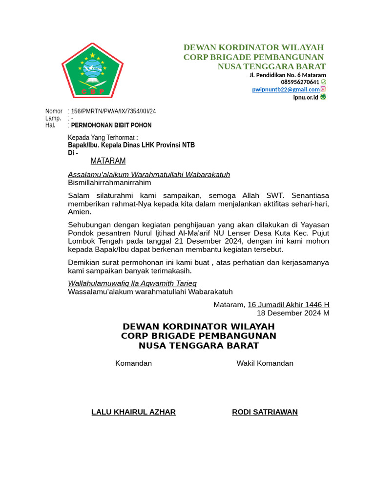 Permohonan Bibit Pohon untuk Penghijauan | PDF