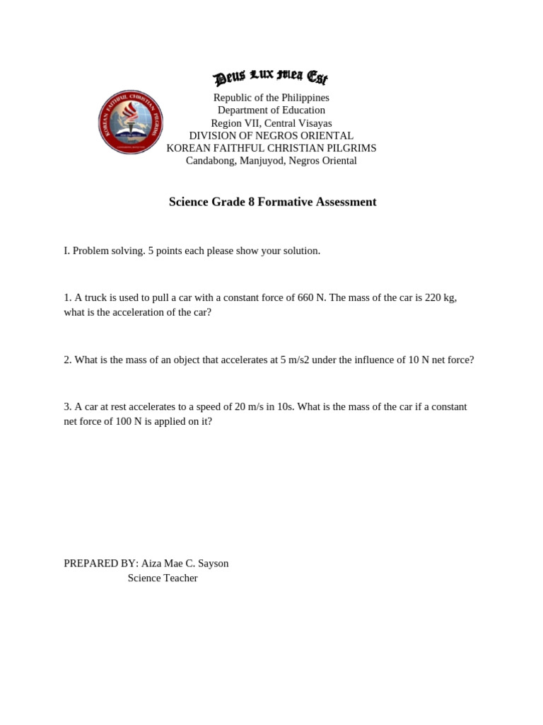 Grade 8 Formative Assessment | PDF