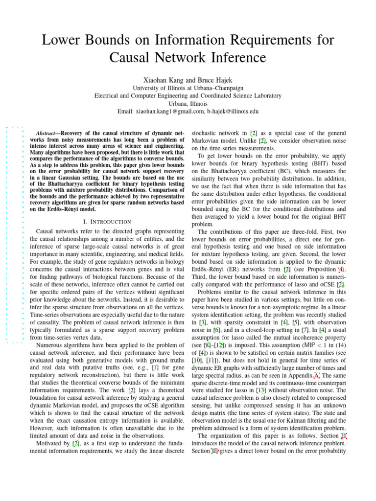 Causal Network Inference Bounds | PDF | Bayesian Network | Statistical ...