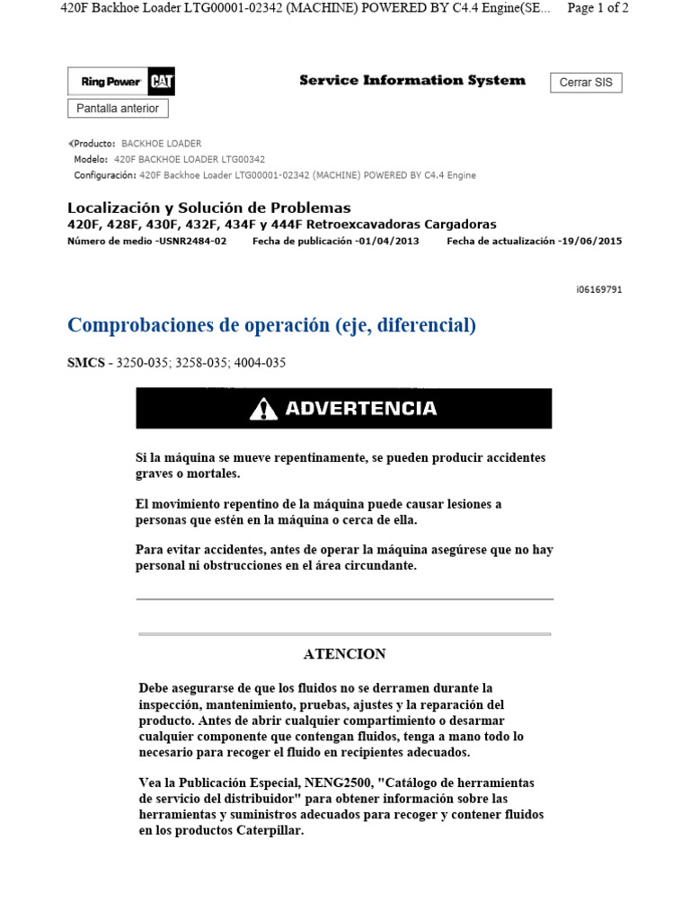 Comprobaciones de Operación (Eje, Diferencial) 420f | PDF