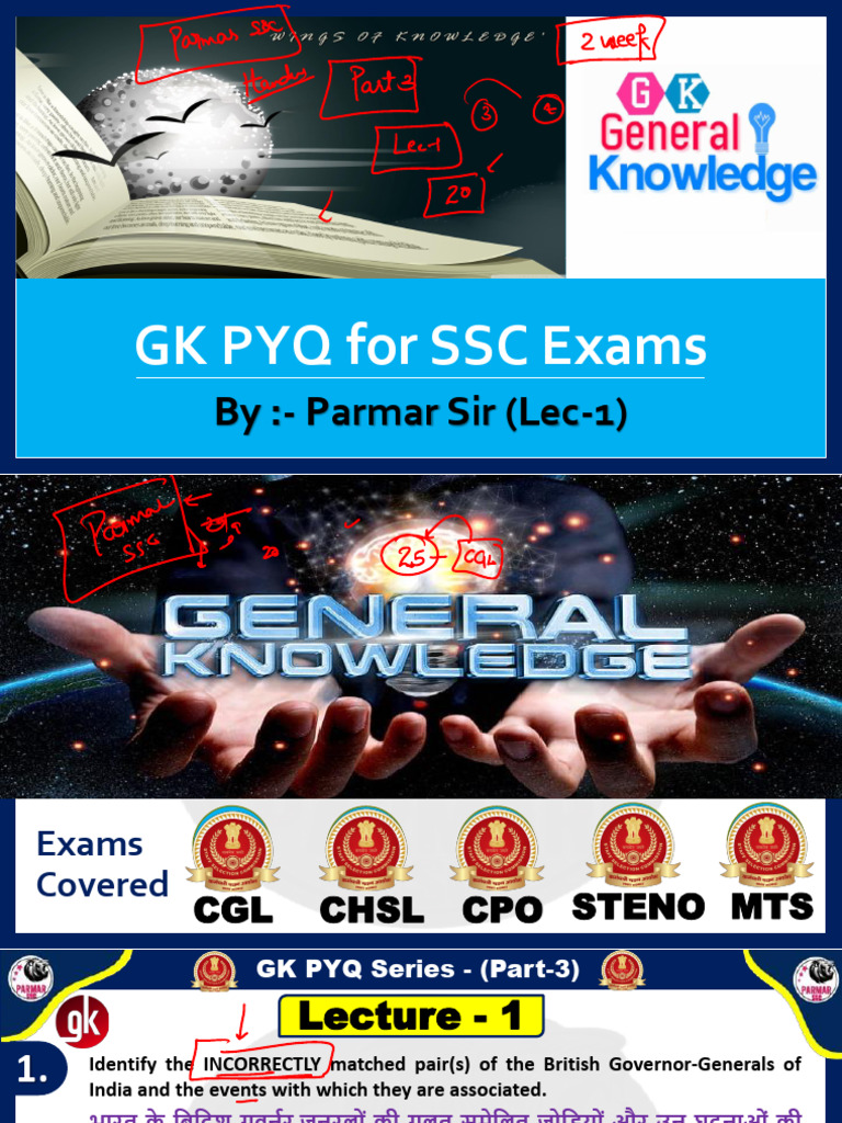 Gk Pyq Series Part 3 by Parmar Ssc (Lec-1) | PDF