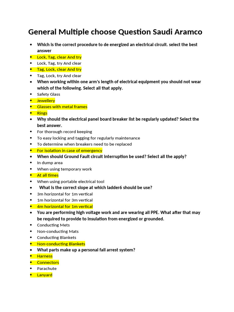 Sa Multiple Choice Questions | PDF | Crane (Machine) | Ladder