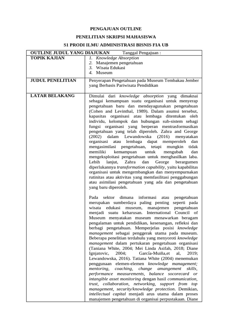 PENGAJUAN OUTLINE PENELITIAN SKRIPSI MAHASISWA | PDF