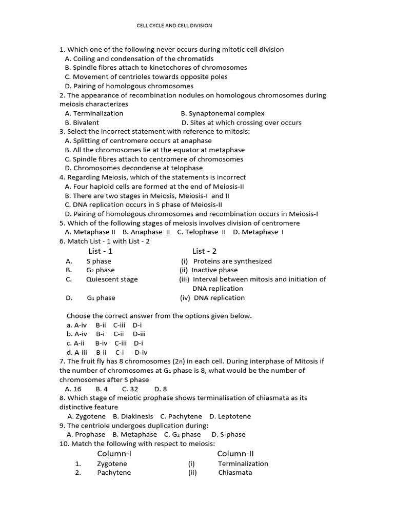 Cell Cycle and Cell Division | PDF | Meiosis | Mitosis