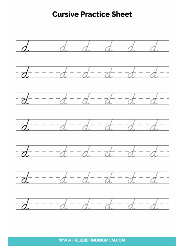 Free Printable Lowercase Cursive Letter D Practice Sheet PDF | PDF