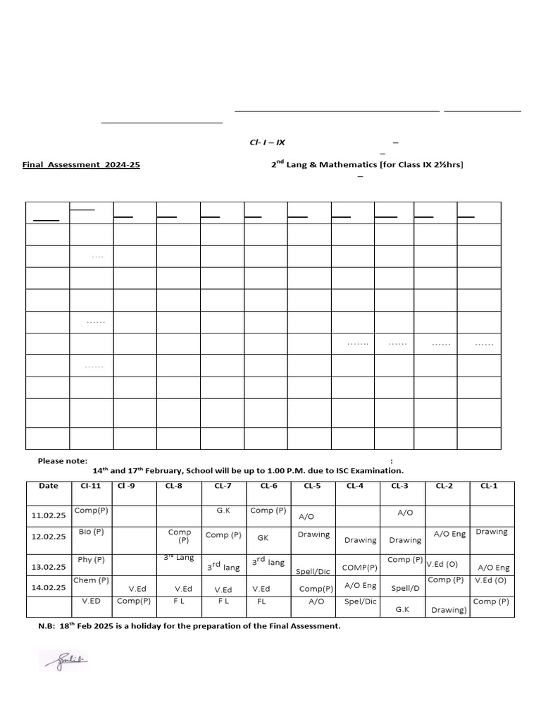 Final ASSESSMENT 2024 -25 TIMETABLE - | PDF | Mathematics