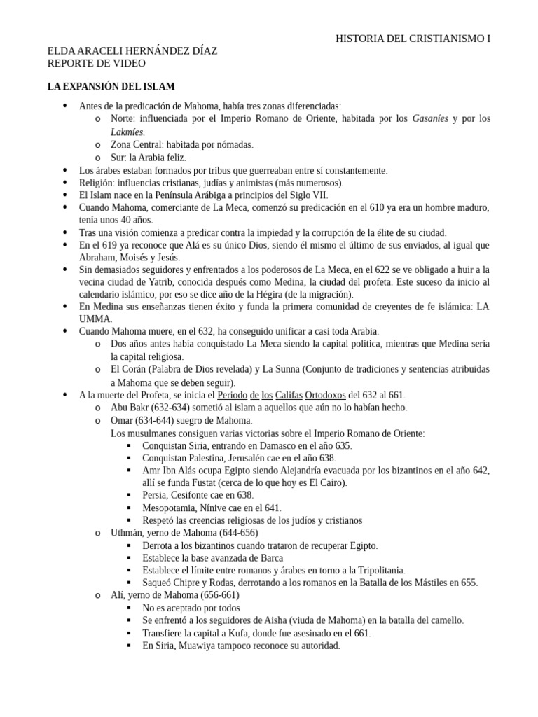 Elda Araceli Hernández Díaz Reporte de Video La Expansión Del Islam | PDF | Mahoma | Ali
