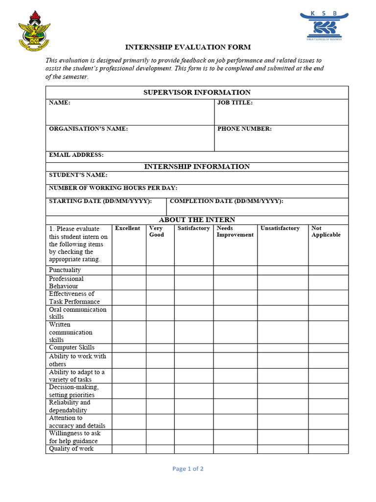 Internship Evaluation Form (1) | PDF
