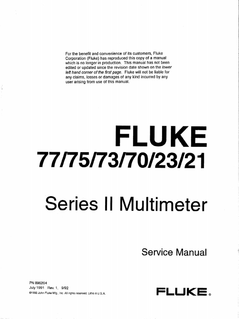 Fluke77/75/73/70/23/21 Series II Service Manual | PDF