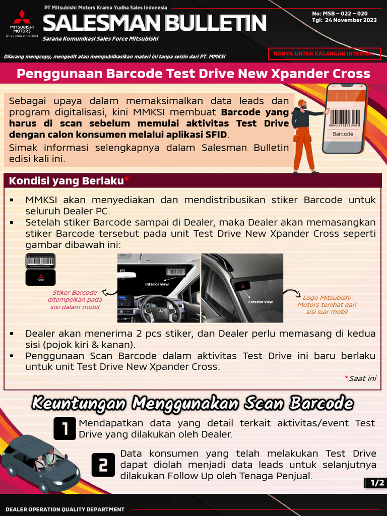MSB-22-020 Penggunaan Barcode Test Drive New Xpander Cross | PDF