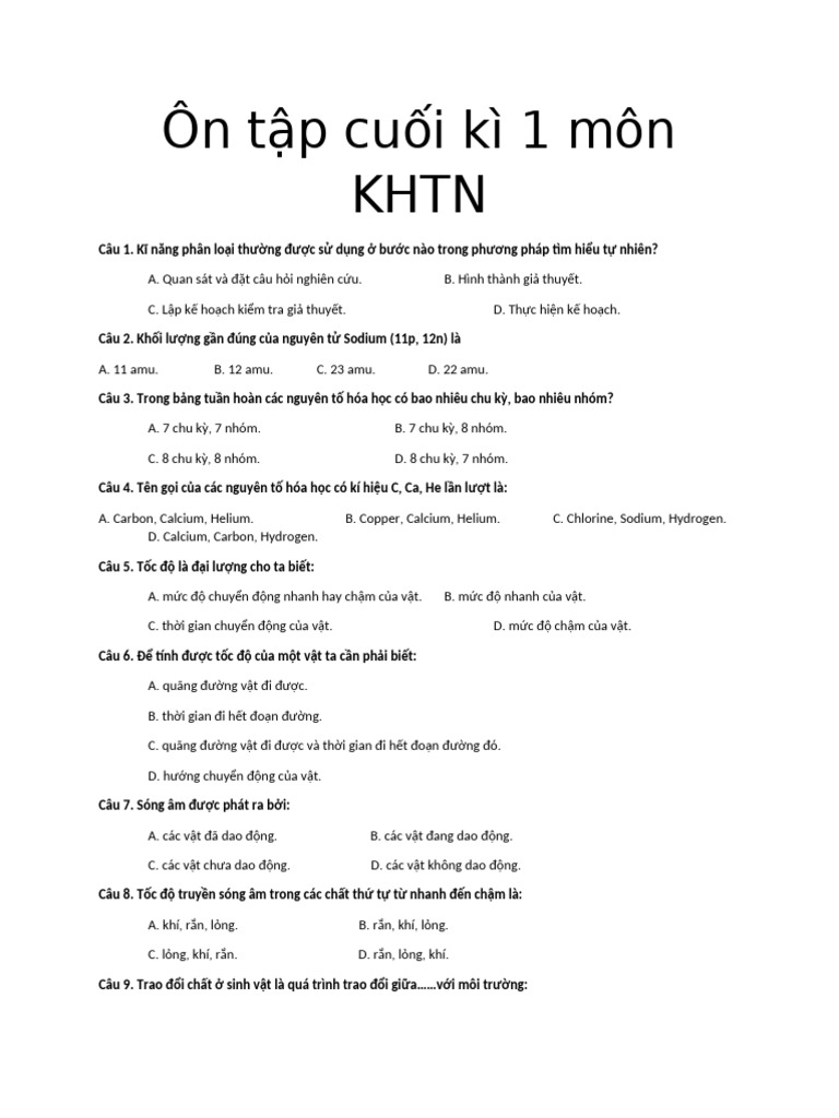 Ôn Tập Cuối Kì 1 Môn KHTN | PDF