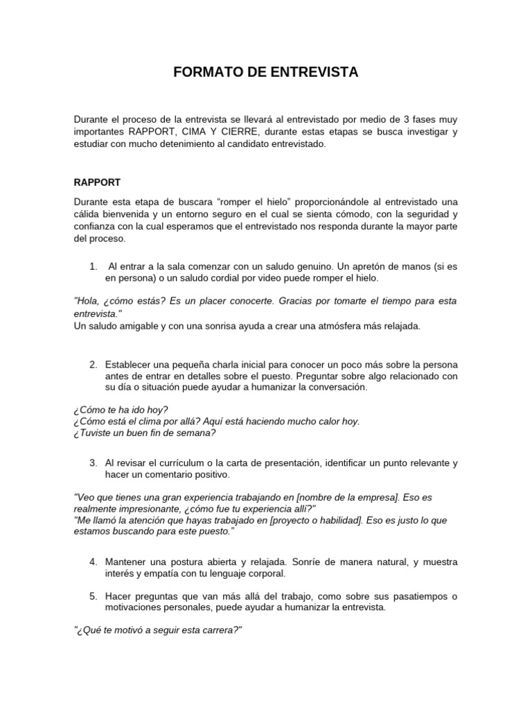 Guía de Entrevista: Fases y Preguntas | PDF