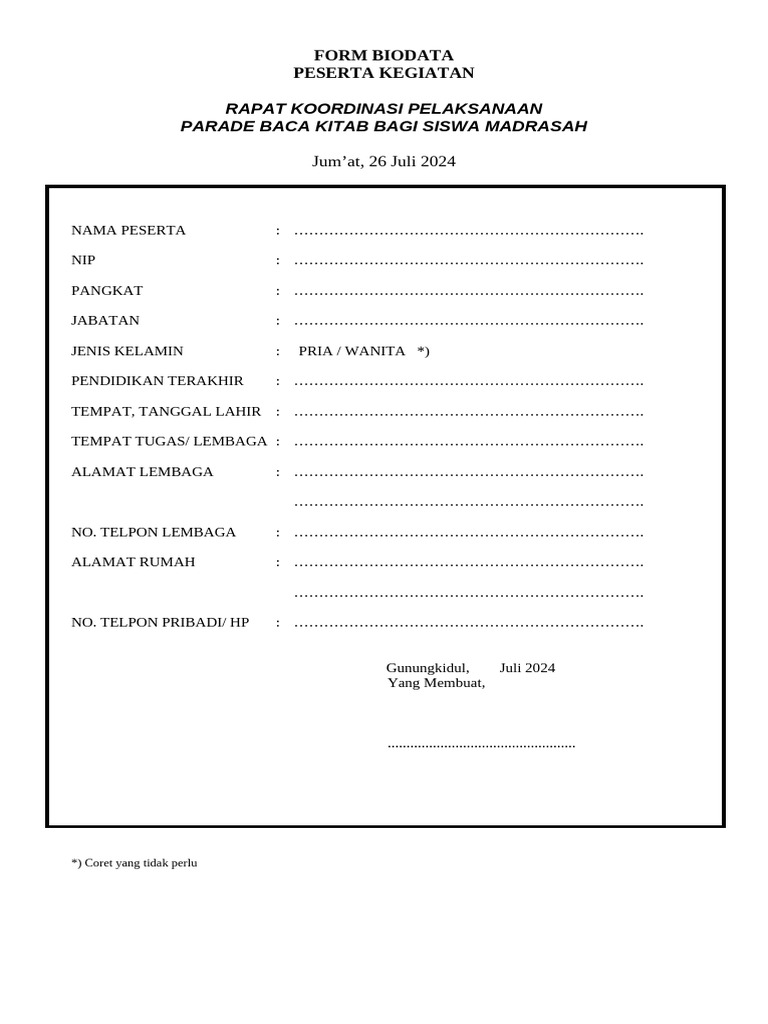 Form Biodata Peserta | PDF