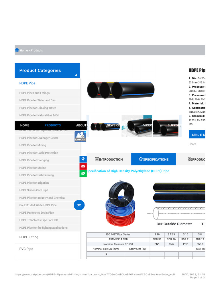 HDPE Pipes and Fittings-DEF PIPELINE | PDF | Pipe (Fluid Conveyance ...