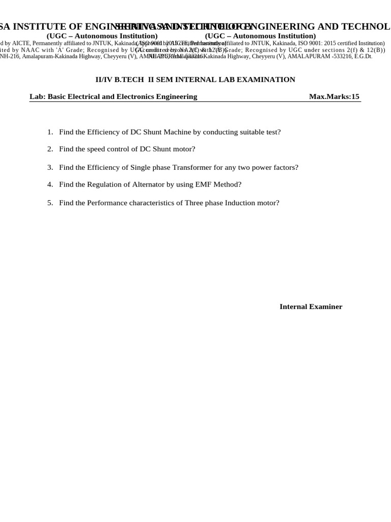 BEEE LAB Internal paper SR21 | PDF | Electricity | Electrical Engineering