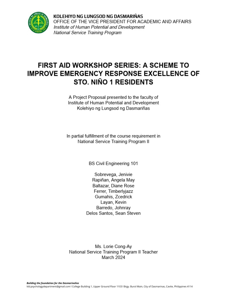 First Aid Workshop for Sto. Niño 1 Residents | PDF | First Aid | Emergency