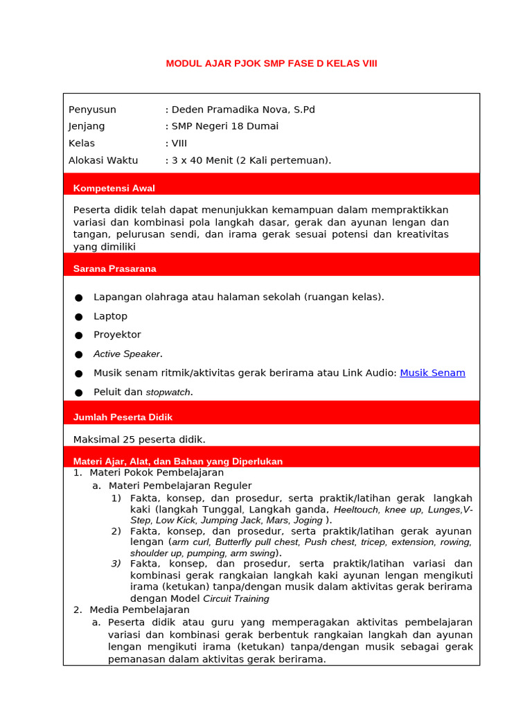 Modul Ajar Senam Irama Kelas 8 Diferensiasi Kse Model Pendidikan Gerak ...
