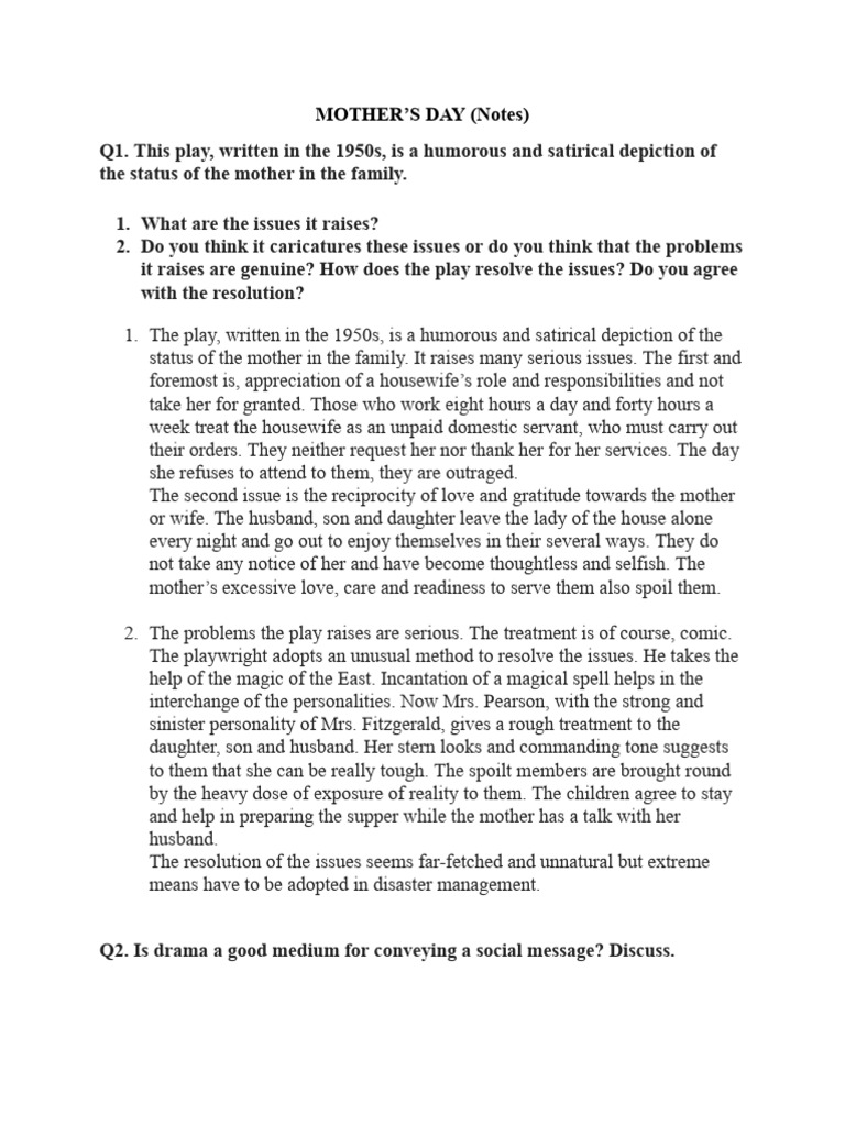 Mother's Day: A Satirical Play Analysis | PDF