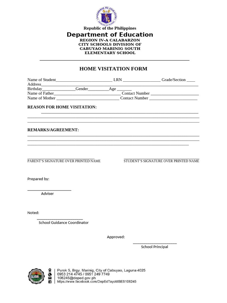 Home Visitation Form | PDF
