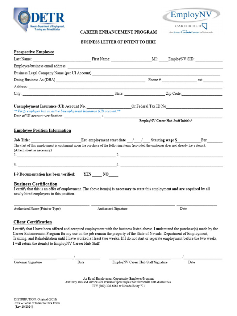 Intent to Hire Form for Employment | PDF