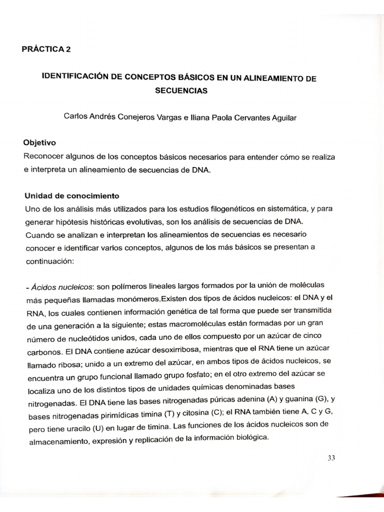 Práctica 2 Identificación de Conceptos Básicos en Un Alineamiento de Secuencias. | PDF