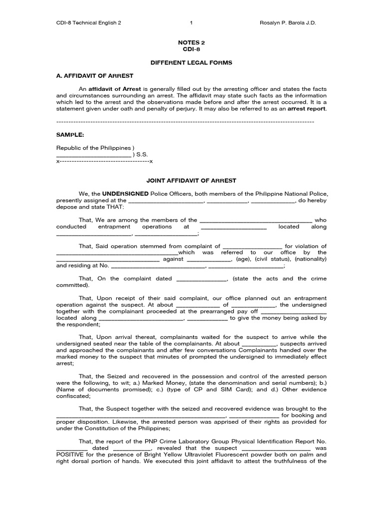 Notes 2 | PDF | Affidavit | Arrest Warrant