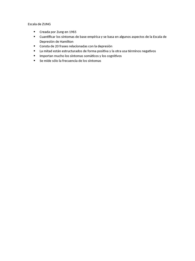Evaluación de Depresión: Escala Zung | PDF