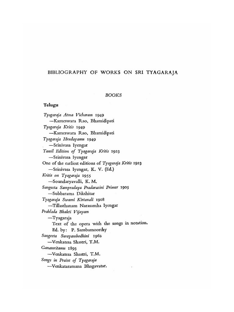 Tyagaraja Works Bibliography | PDF