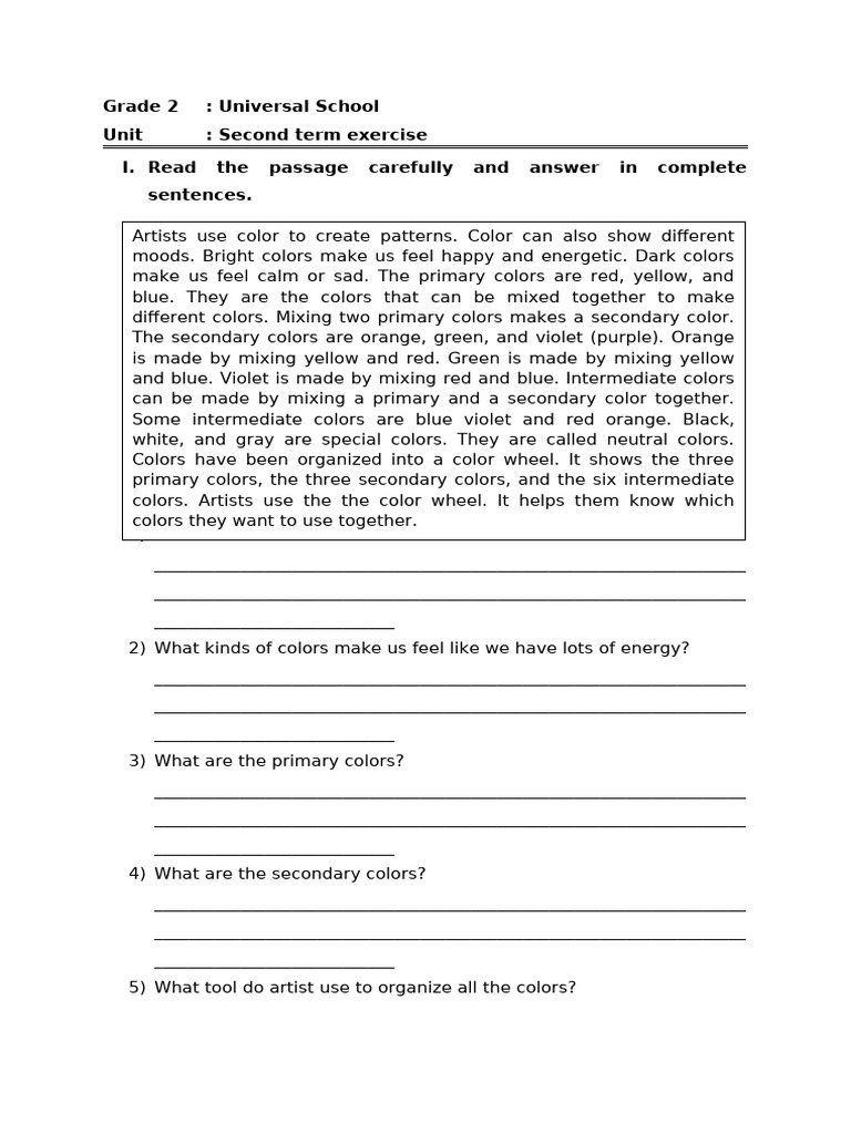 Grade 2 Color and Vocabulary Exercises | PDF | Color | Parrot