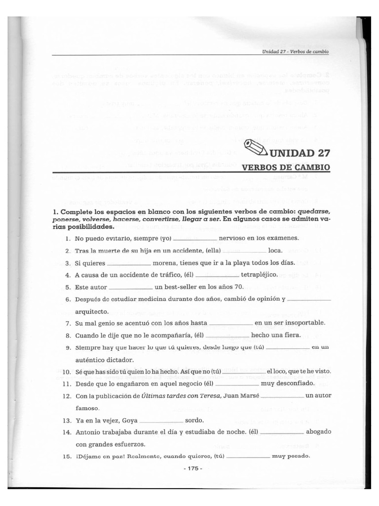 Ejercicios Verbo de Cambio | PDF