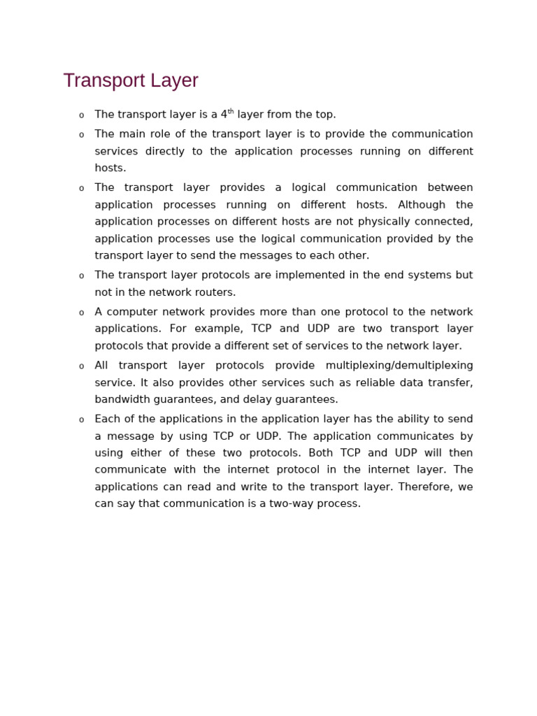 Transport Layer | PDF | Transmission Control Protocol | Port (Computer Networking)
