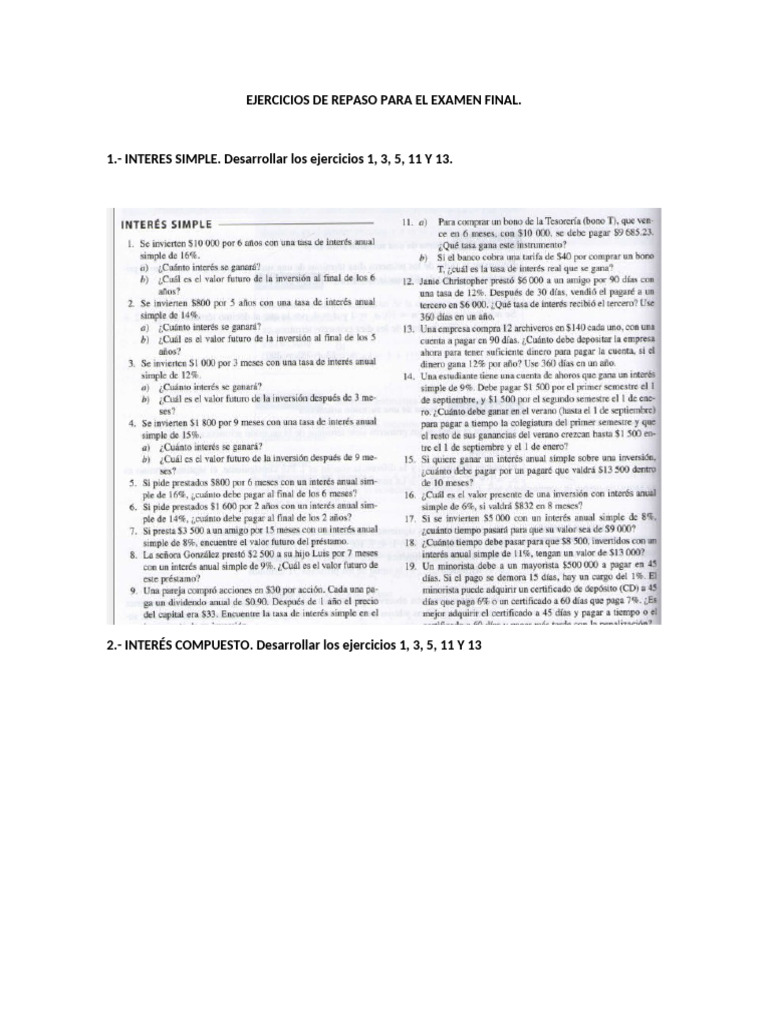 Ejercicios de Repaso para Examen Final | PDF