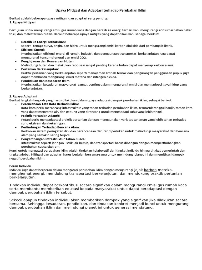 Upaya Mitigasi Dan Adaptasi Terhadap Perubahan Iklim | PDF