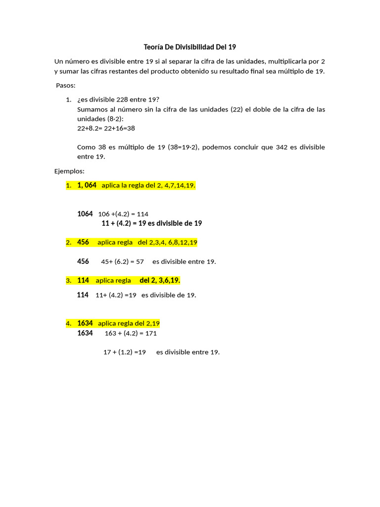 Regla de Divisibilidad por 19 | PDF