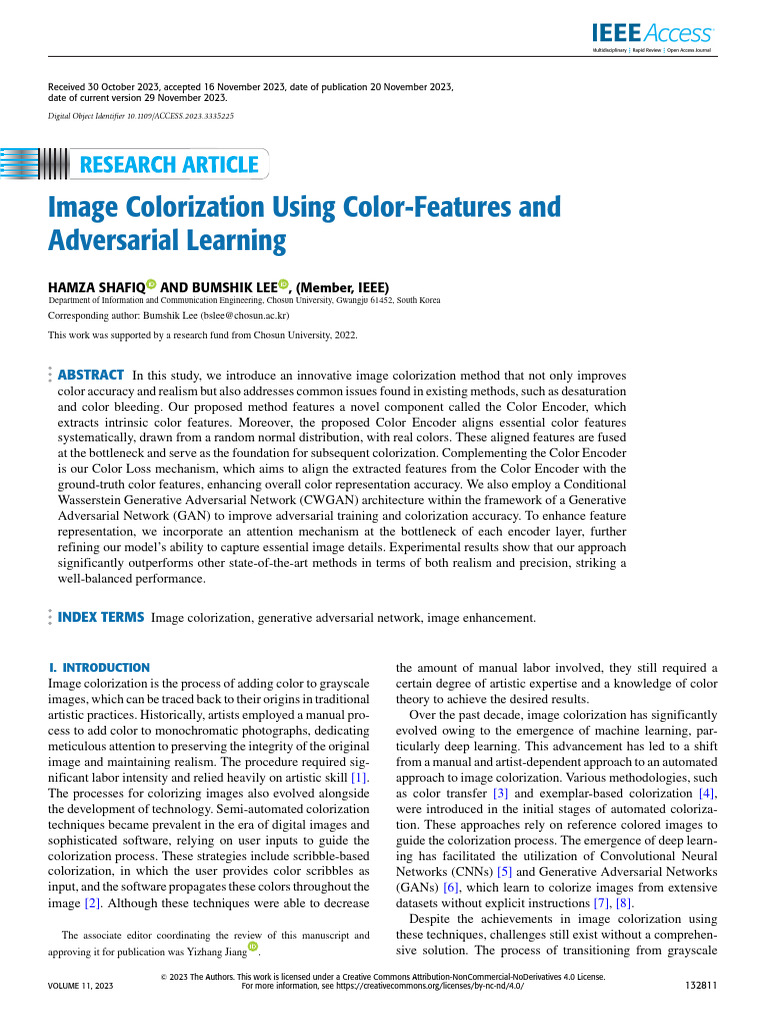 Image Colorization Using Color-Features and Adversarial Learning | PDF | Deep Learning | Color