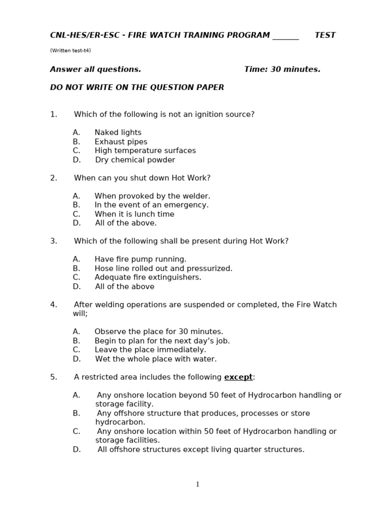 Test - Fire Watch Training | PDF | Fires | Carbon Dioxide