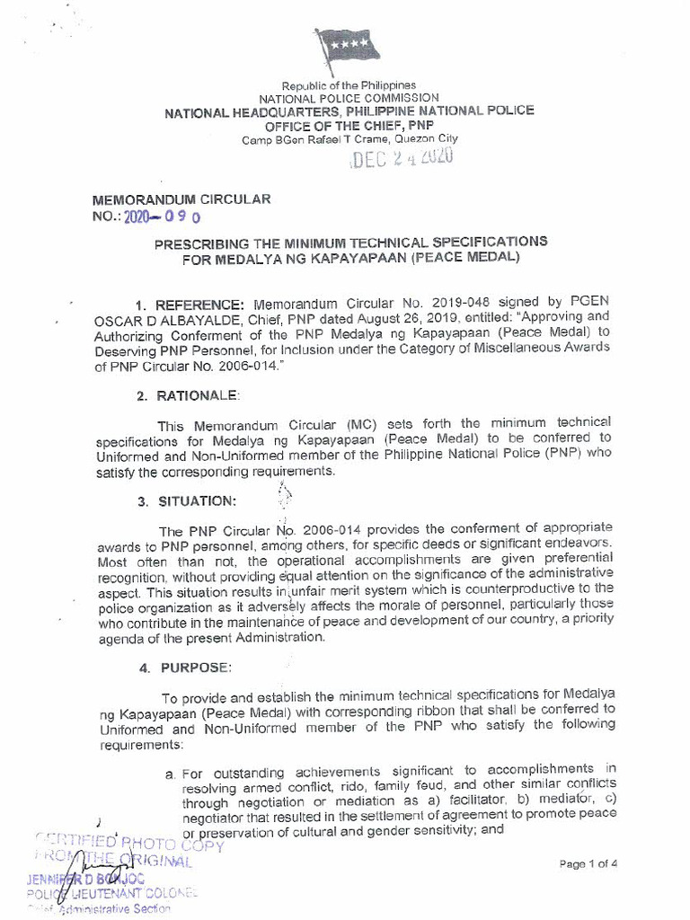 PNP Memorandum Circular No 2020 090 | PDF