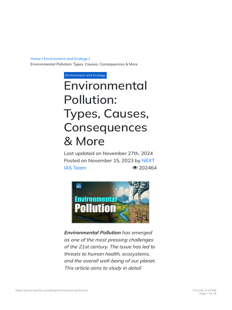 Environmental Pollution - Types, Causes, Consequences & More | PDF ...