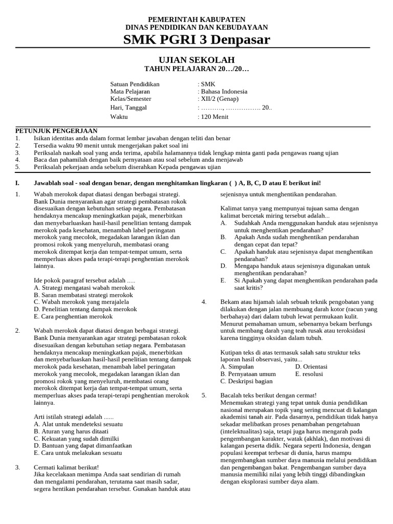 Soal US Bhs Indonesia Kelas XII Part 2 | PDF