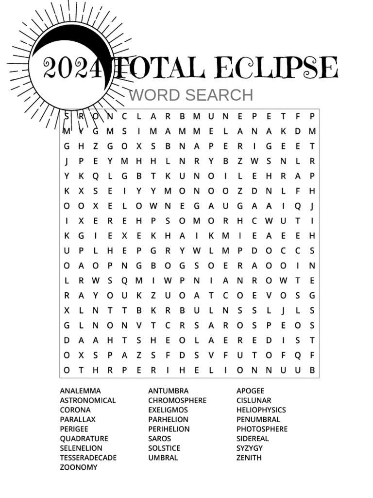 2024 Total Eclipse Word Search Puzzle | PDF